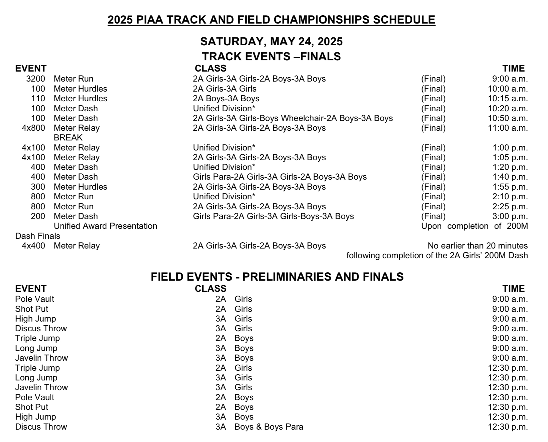 Information: 2025 PIAA State Track and Field Championships ...